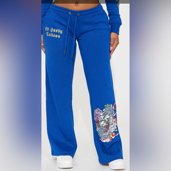 Ed Hardy | Pants & Jumpsuits | Ed Hardy Blue Set With Beautiful Designs ...